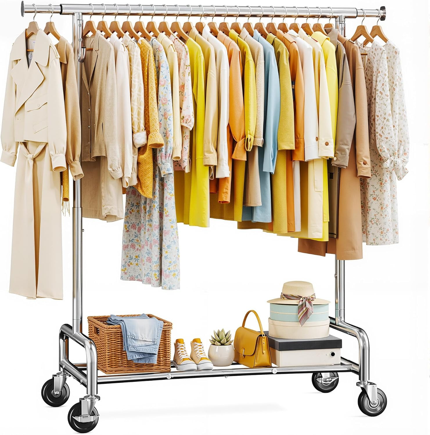76''W Clothes Rack, Heavy Duty Clothing Rack Load 450 LBS, Lockable ...