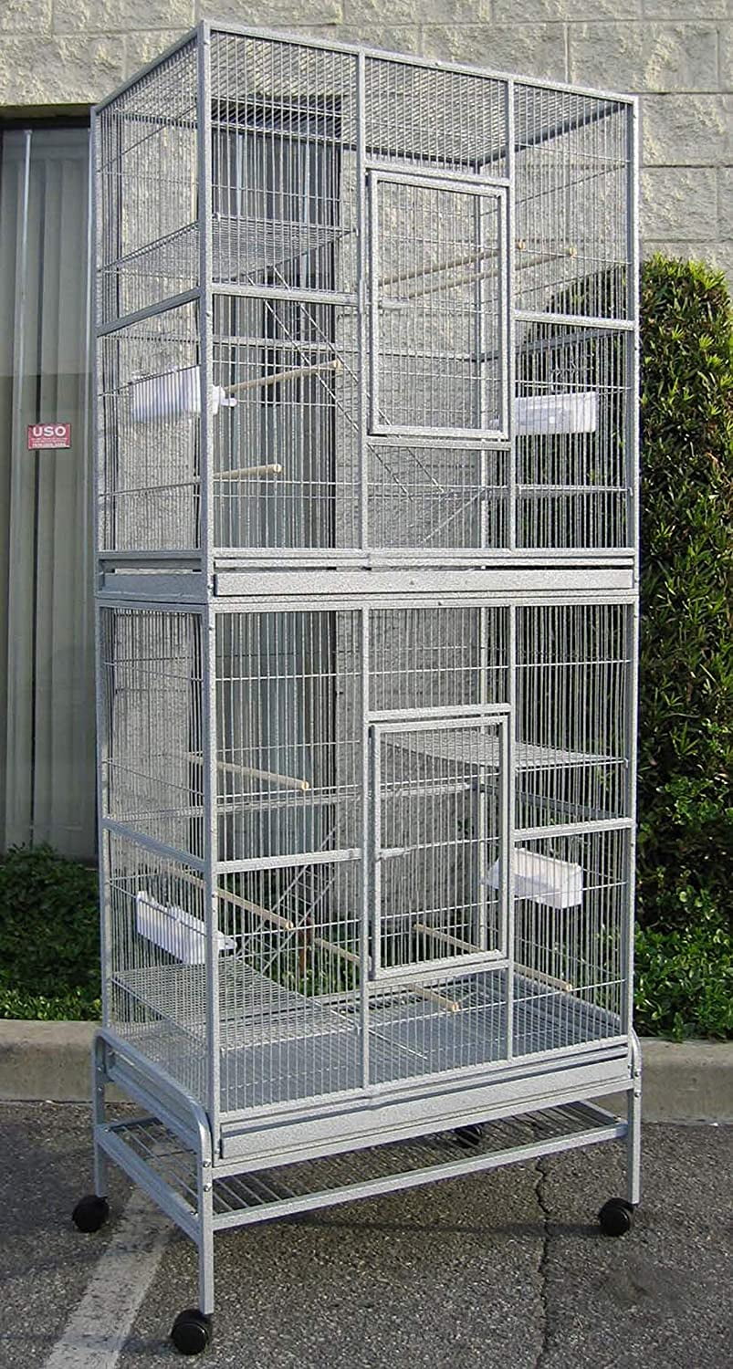 "76"" X-LARGE Stackable Metal Bird Cage with Wheels for Parrot Breeding ...