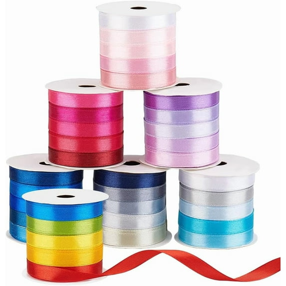 76 Yards 35 Colors Satin Ribbon 3/8 inch Fabric Ribbons Solid Polyester ...