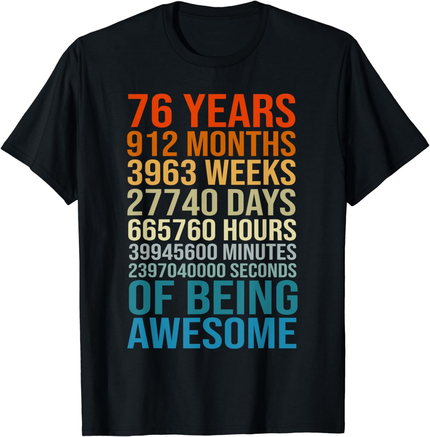 76 Years 912 Months Of Being Awesome 76th Birthday Born 1948 T-Shirt ...