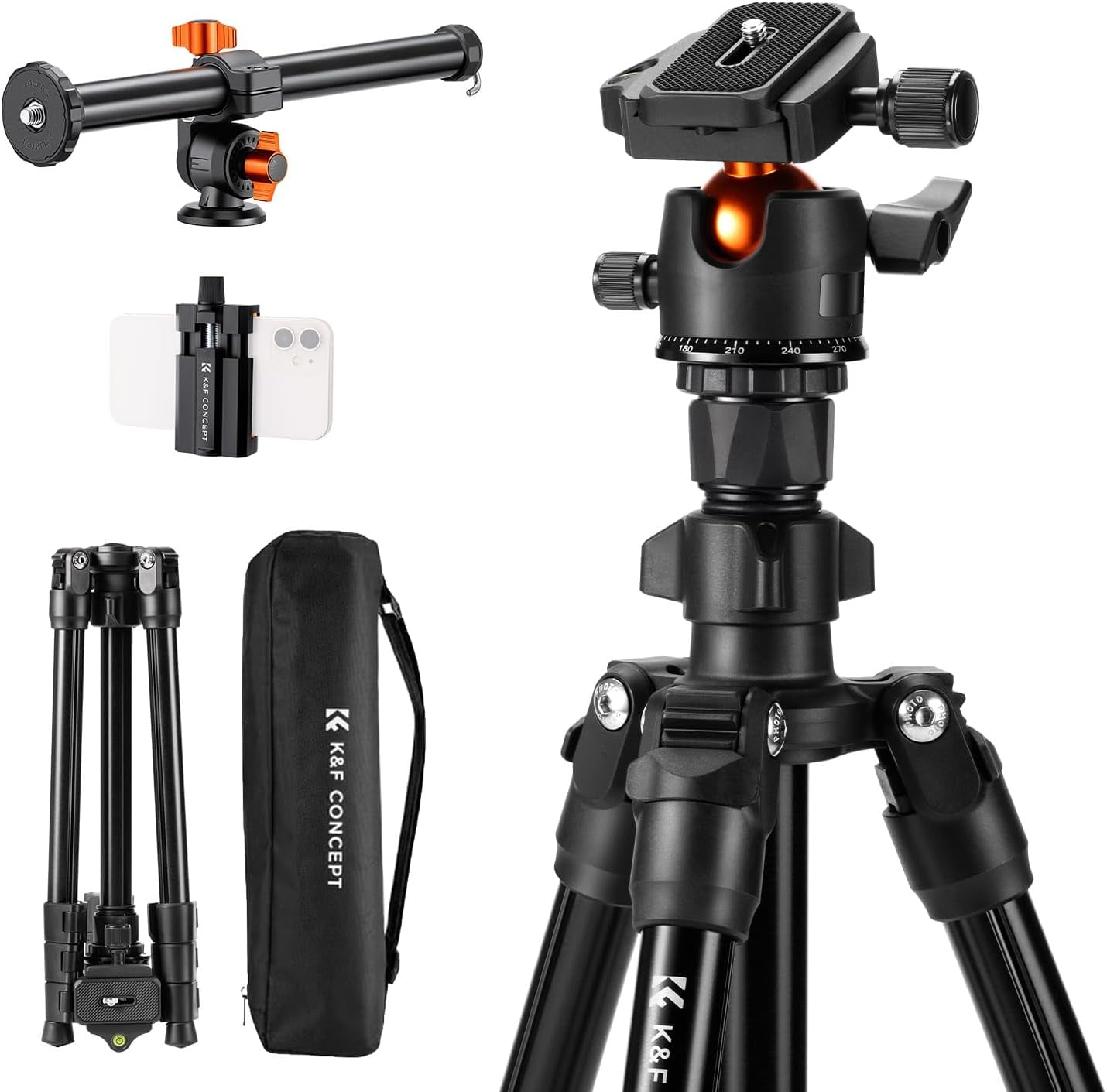 76 inch Camera Tripod with Rotatable Multi-Angle Center Column ...