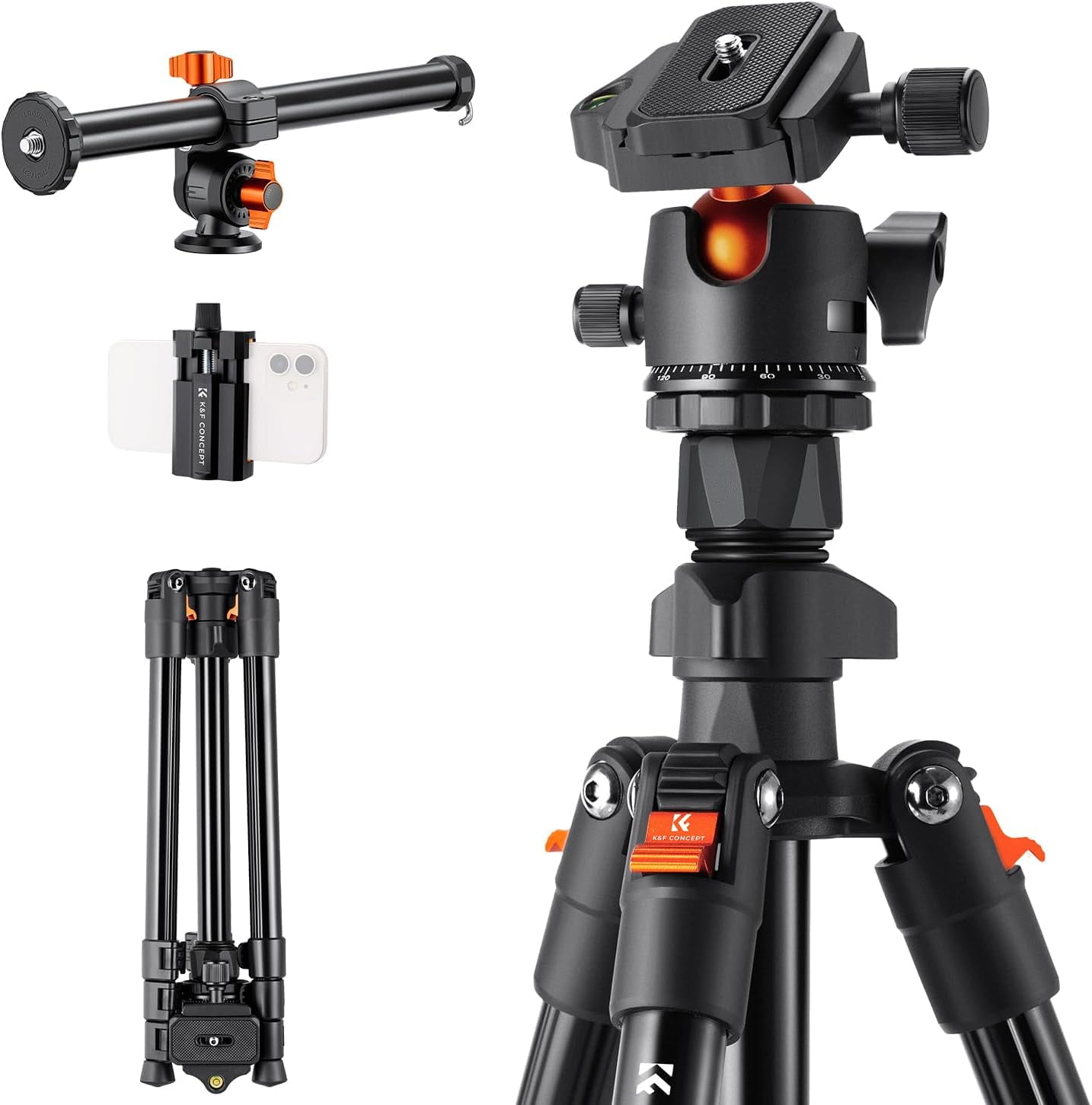 76 inch Camera Tripod with Rotatable Multi-Angle Center Column ...