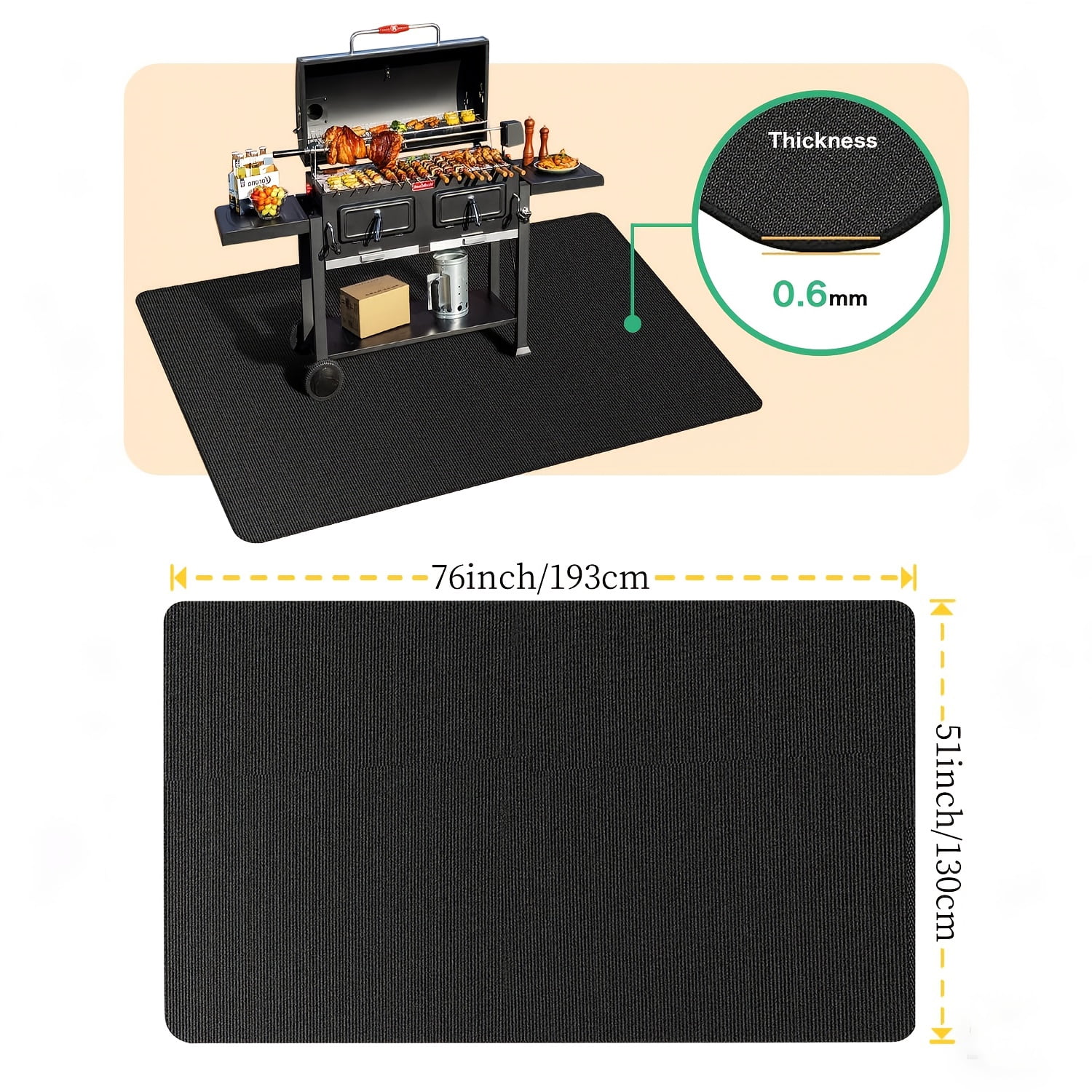 76" x 51" Extra-Large Outdoor Grill Mat - Heavy-Duty Fireproof BBQ Mat ...