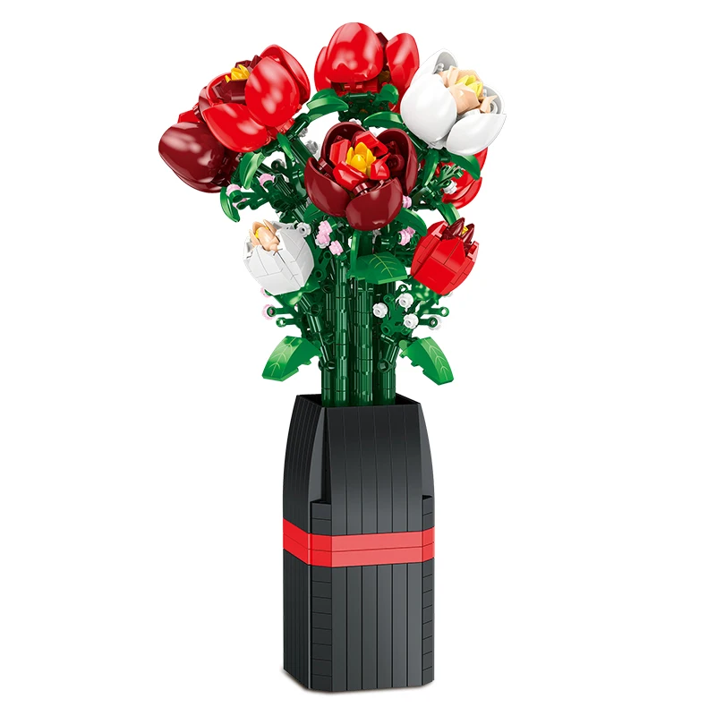 761PCS Flower Bouquet Building Block Red Rose White Rose Vase Bricks ...