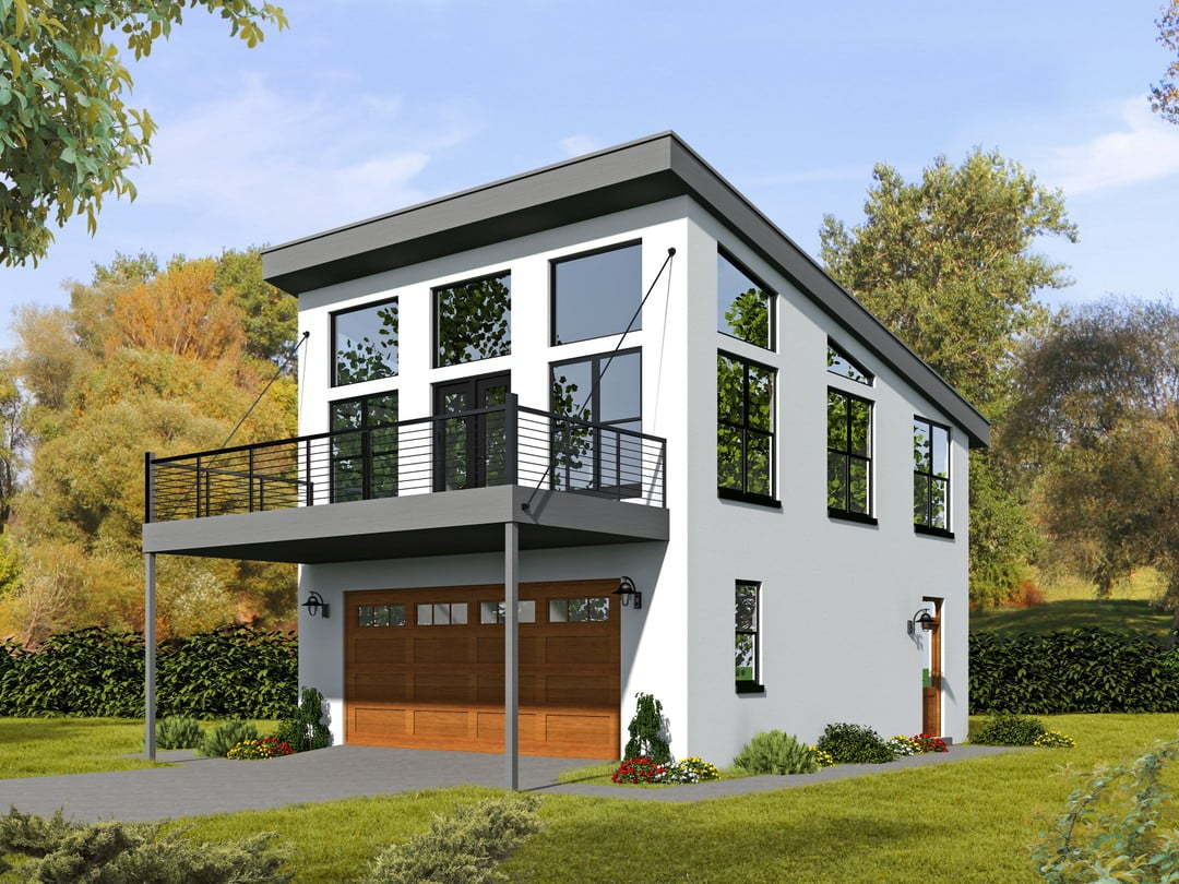 763-1311: Modern Contemporary 1 Bed, 2 Bath Luxury Home Plan, 881 Sq Ft: Full Blueprints with ...