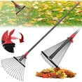 76Inch Adjustable Metal Leaf Rake, 18 Metal Tines Heavy Duty Leaves ...