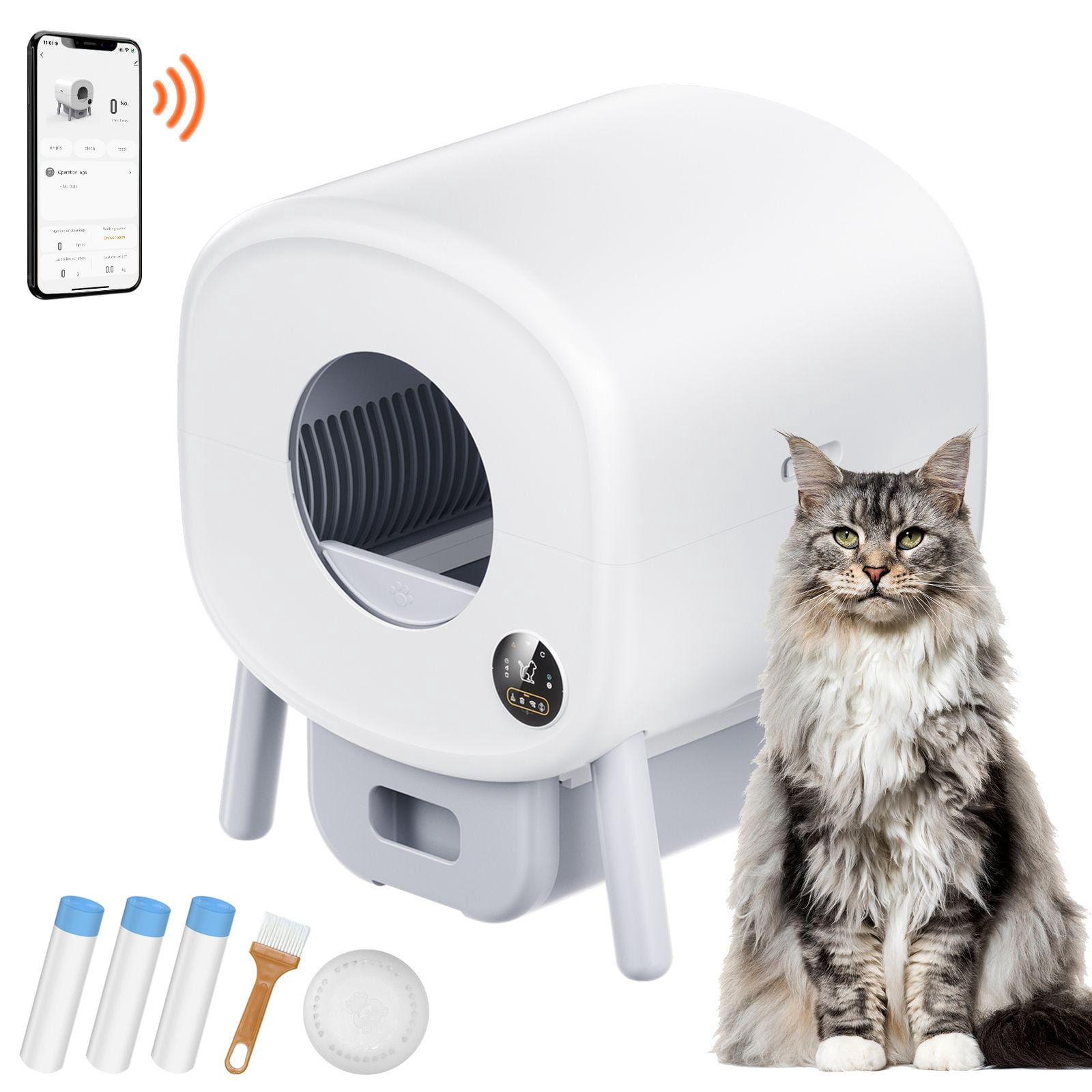 76L Self Cleaning Cat Litter Box Automatic with Trash Bags Large Space ...