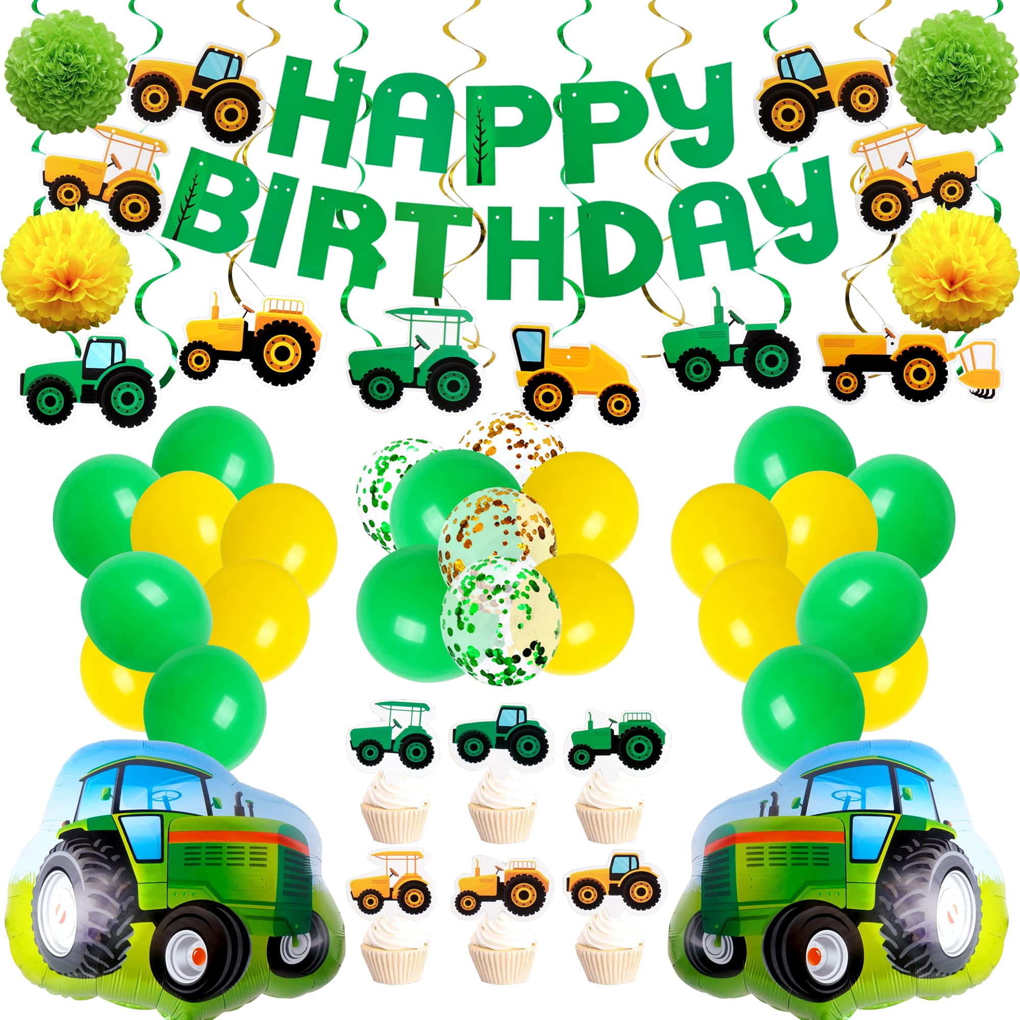 76PCS Green Tractor Themed Party Supplies with Tractor Banner Balloons ...