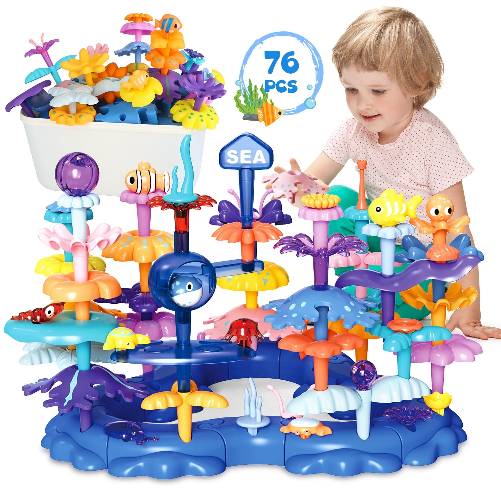 UQN Toys for Girls 3-6 Years, 76PCS Flower Garden Building Toys with Carry Box, STEM Toys for ...