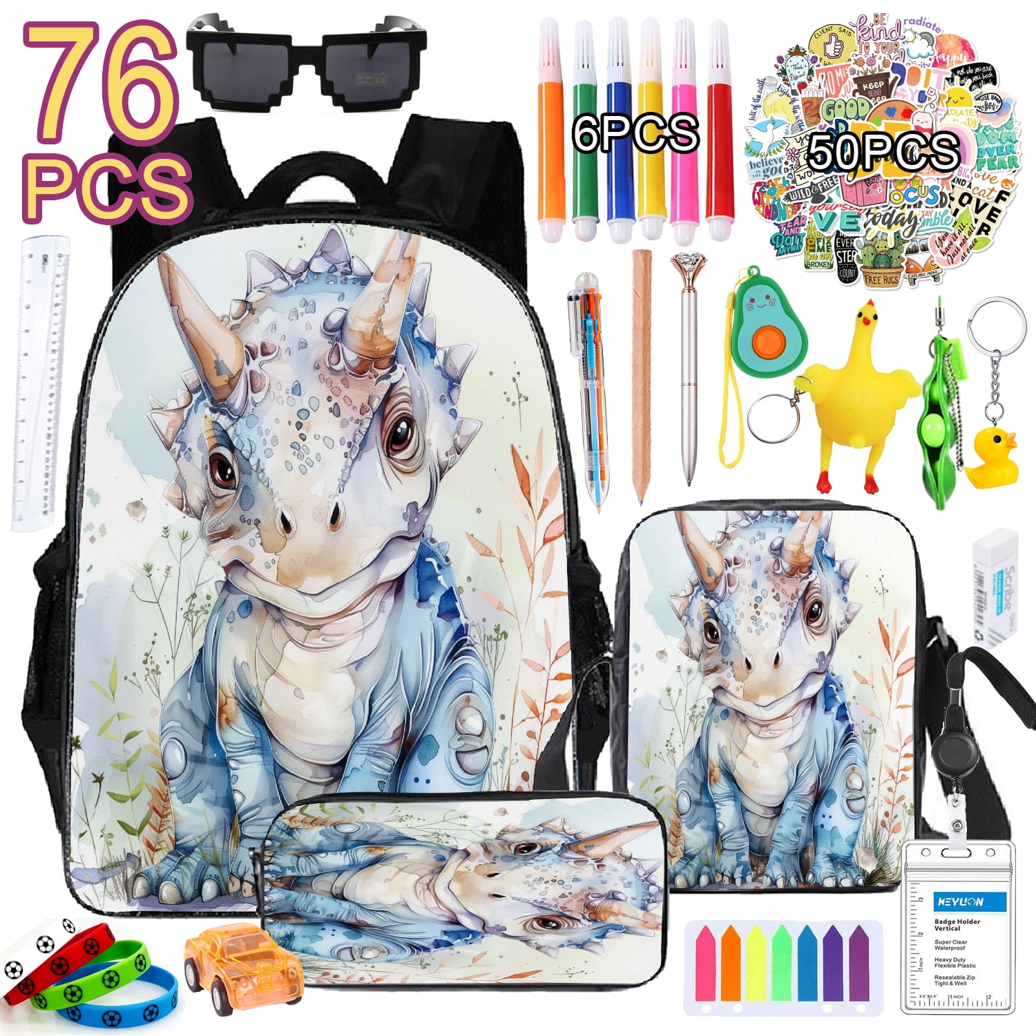 76Pcs Cartoon Dinosaur Girls Backpack Set,Kids Backpack,Cute School ...