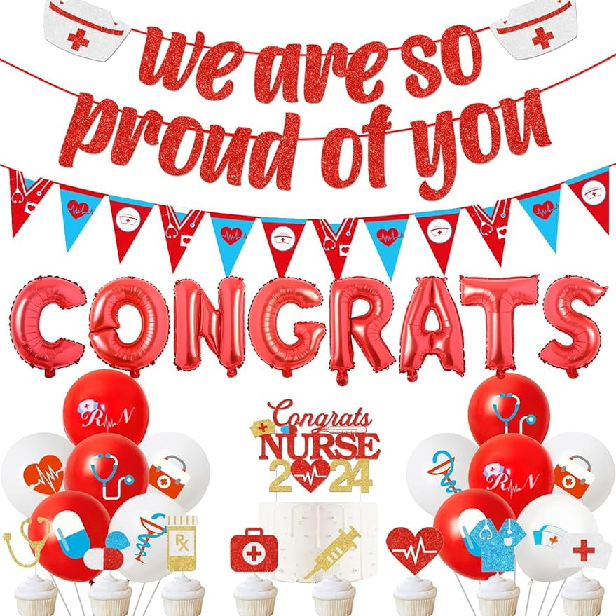 76Pcs Nurse Graduation Decorations Class of 2024 - Red Glitter We Are ...