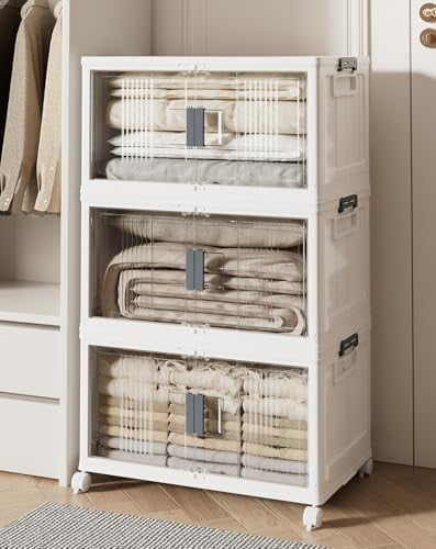 76QT Lockable Storage Bins with Lids - Folding Storage box with Doors ...