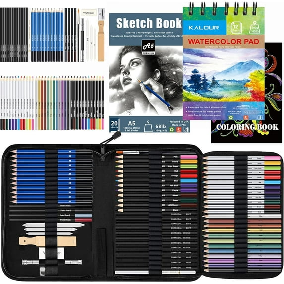 76pc Art Supply Set - Sketching & Drawing Kit with Tutorial Book ...