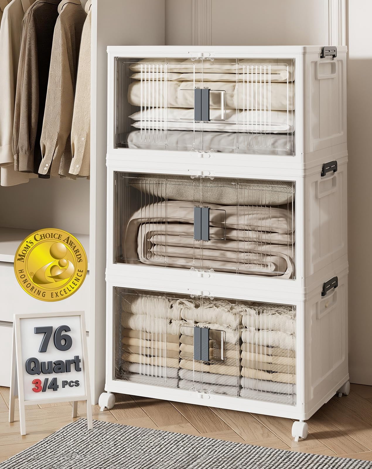 76qt Lockable Storage Bins With Lids - Folding Box Doors And Wheels ...