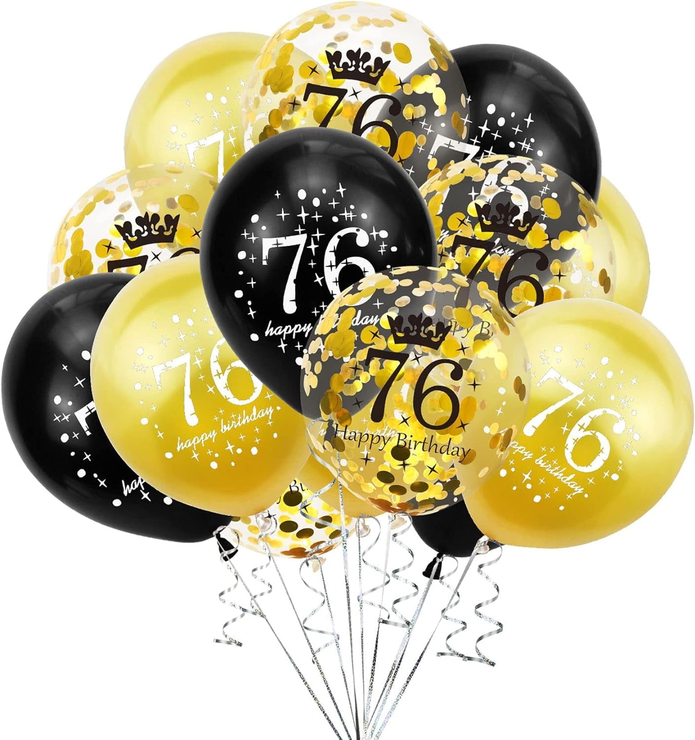 76th Birthday Balloons Black and Gold 76th Birthday Decorations for Men ...