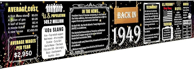 76th Birthday Banner, 120" x 20" Large Back in 1949 Party Decorations ...