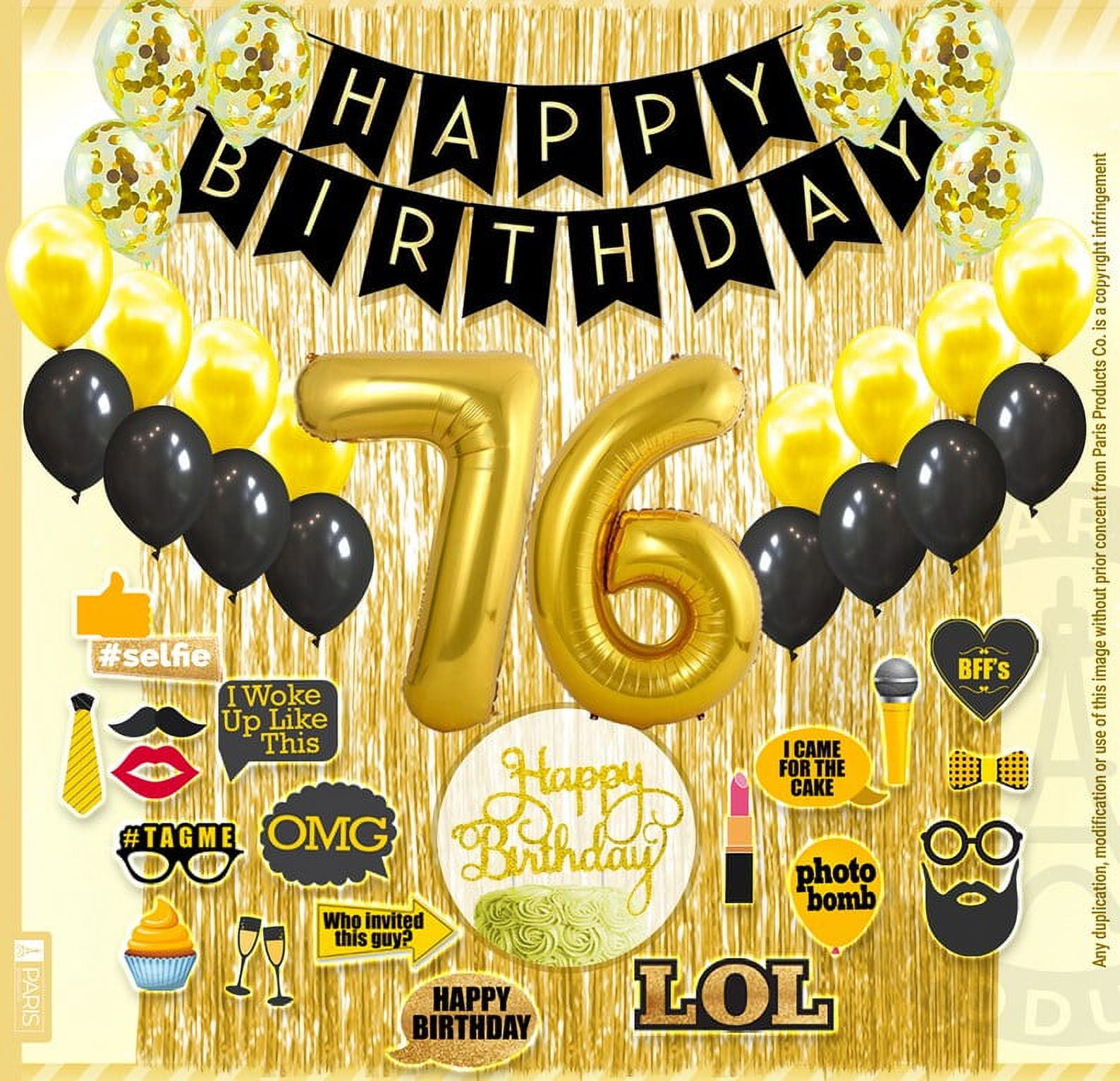 76th Birthday Decoration Black and Gold for Boy & Girl, 76th Cake ...