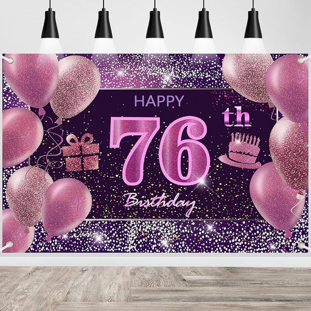 76th Birthday Decorations for Girls Happy Birthday Banner Pink ...