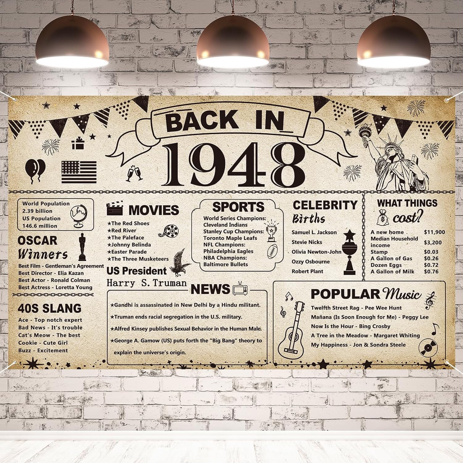 76th Birthday Party Decorations, Vintage Back in 1948 Banner 76 Year ...