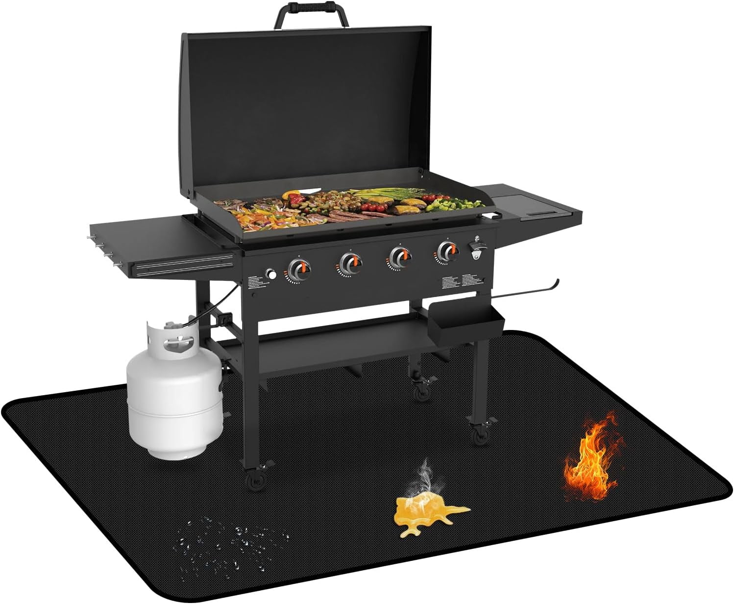 76x40 inches Under Grill Mat for Blackstone Grill, Large Double-Sided Fireproof Protective Mat ...