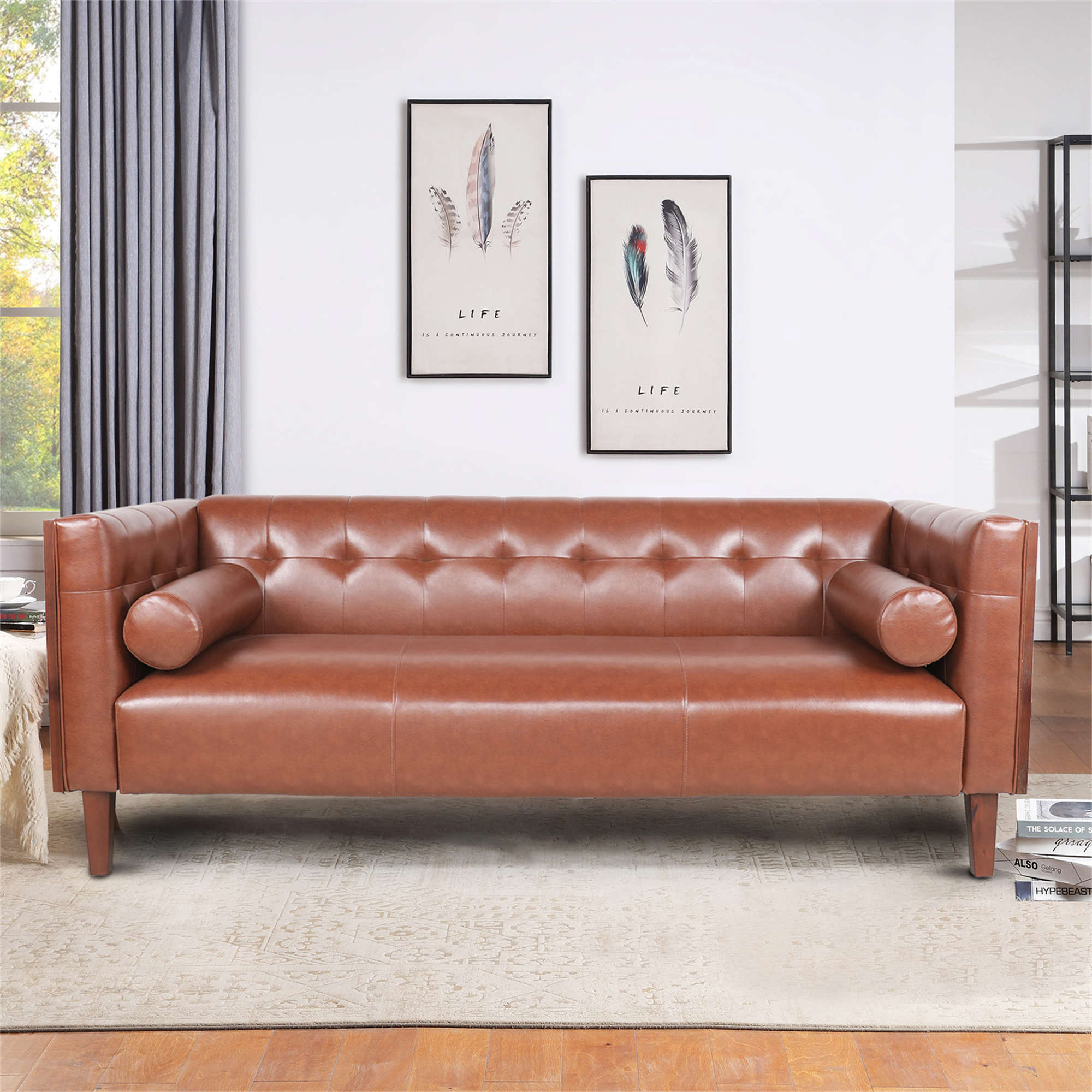 77.5" Accent Sofa Couch, Mid-Century Modern 3 Seater Sofa, Button ...