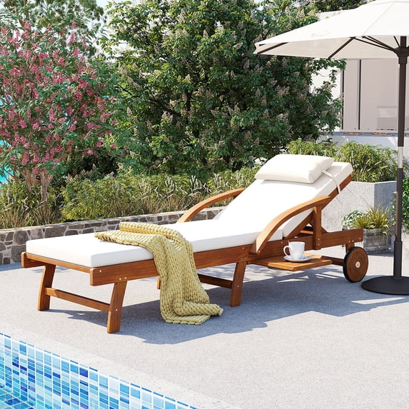77.5" Adjustable Outdoor Lounge Chair – Acacia Wood Frame with Cushions ...