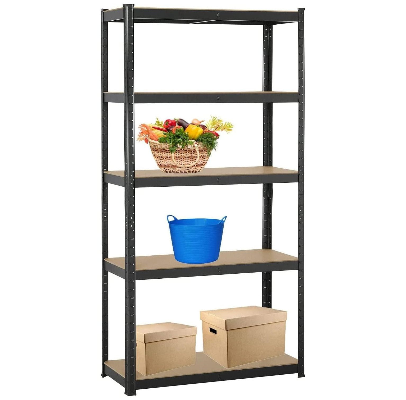 77" 5-Shelf Heavy Duty Shelving Unit Metal Steel Frame Anti-Slip Feet ...