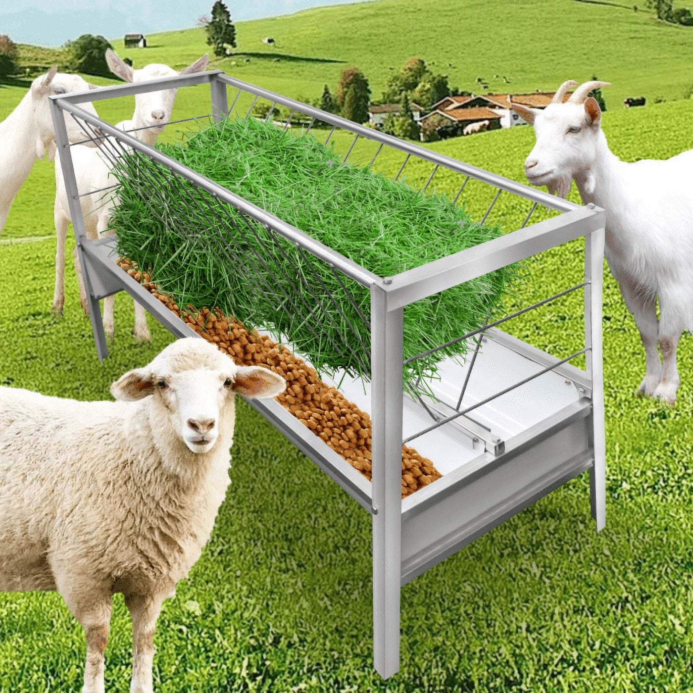 77 Gallon Goat Hay Feeder, Galvanized Metal, Anti-Rust Coating, Easy ...
