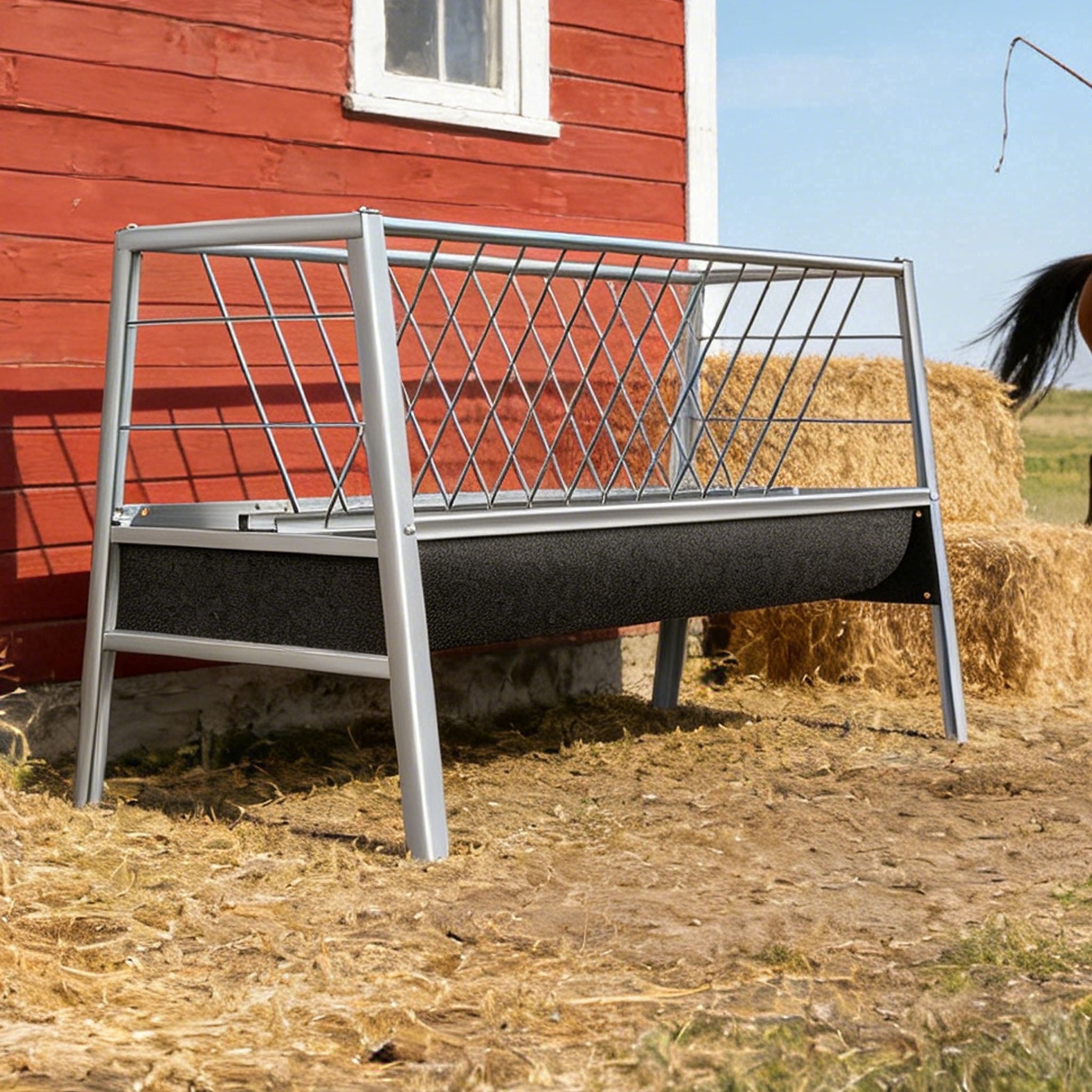 77 Gallon Hay Feeder Goat, Galvanized Steel Livestock Feeder, Easy ...