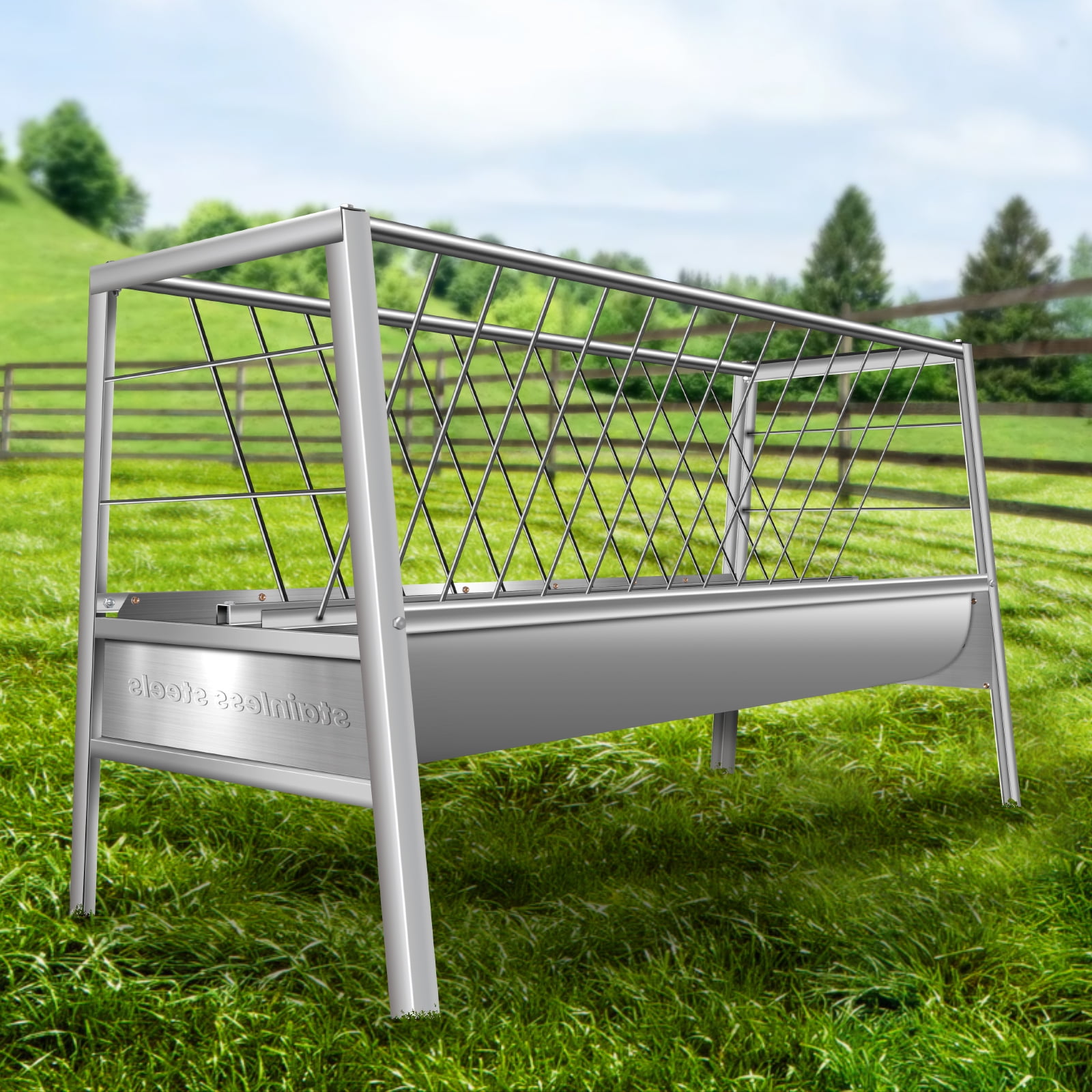 77 Gallon Livestock Goat Feeder, Goat Hay Feeder, Pasture Feeder with Stainless Steel Frame ...