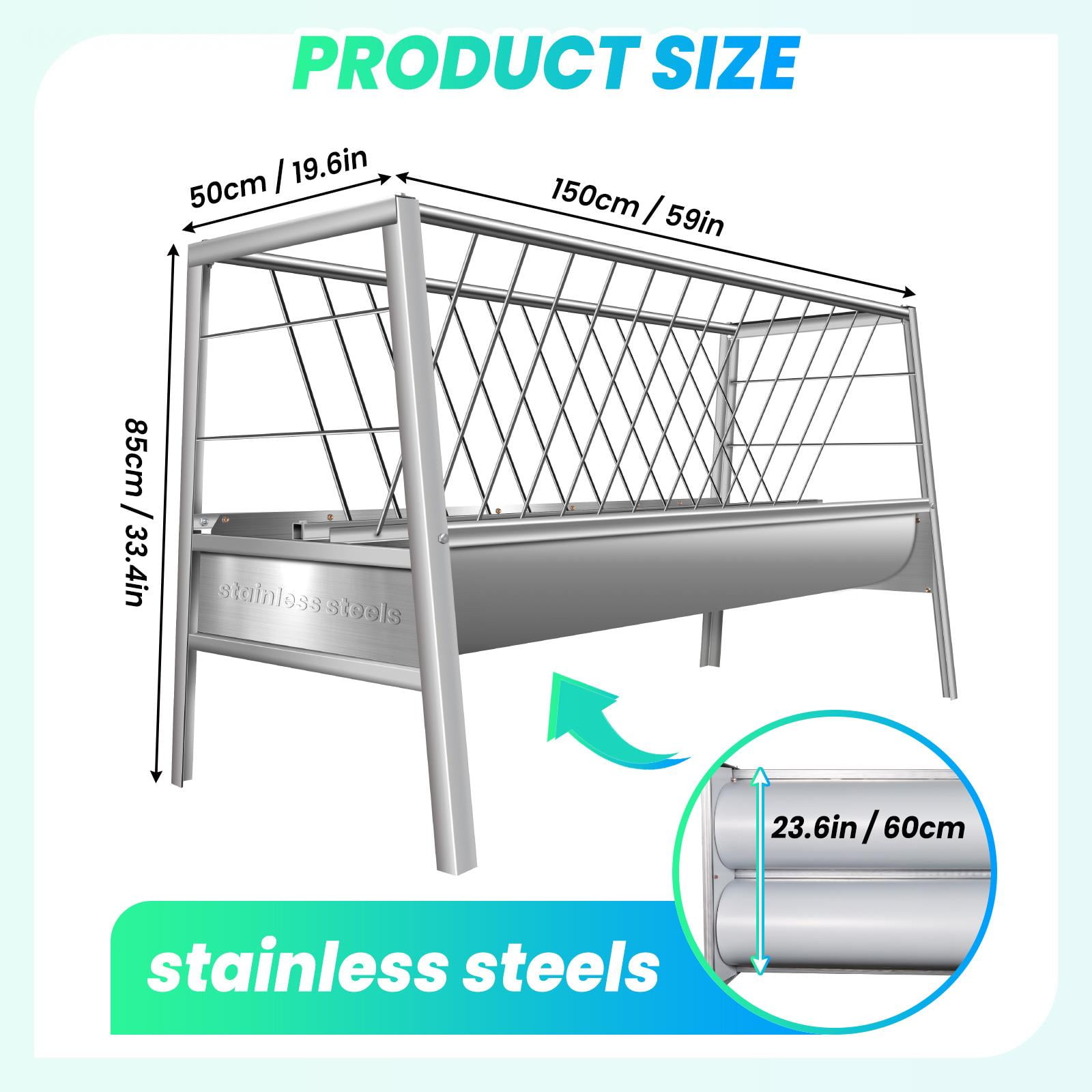 77 Gallon Stainless Steel Goat Feeder - 2-in-1 Livestock Feeder & Goat Hay Feeder for Goats ...