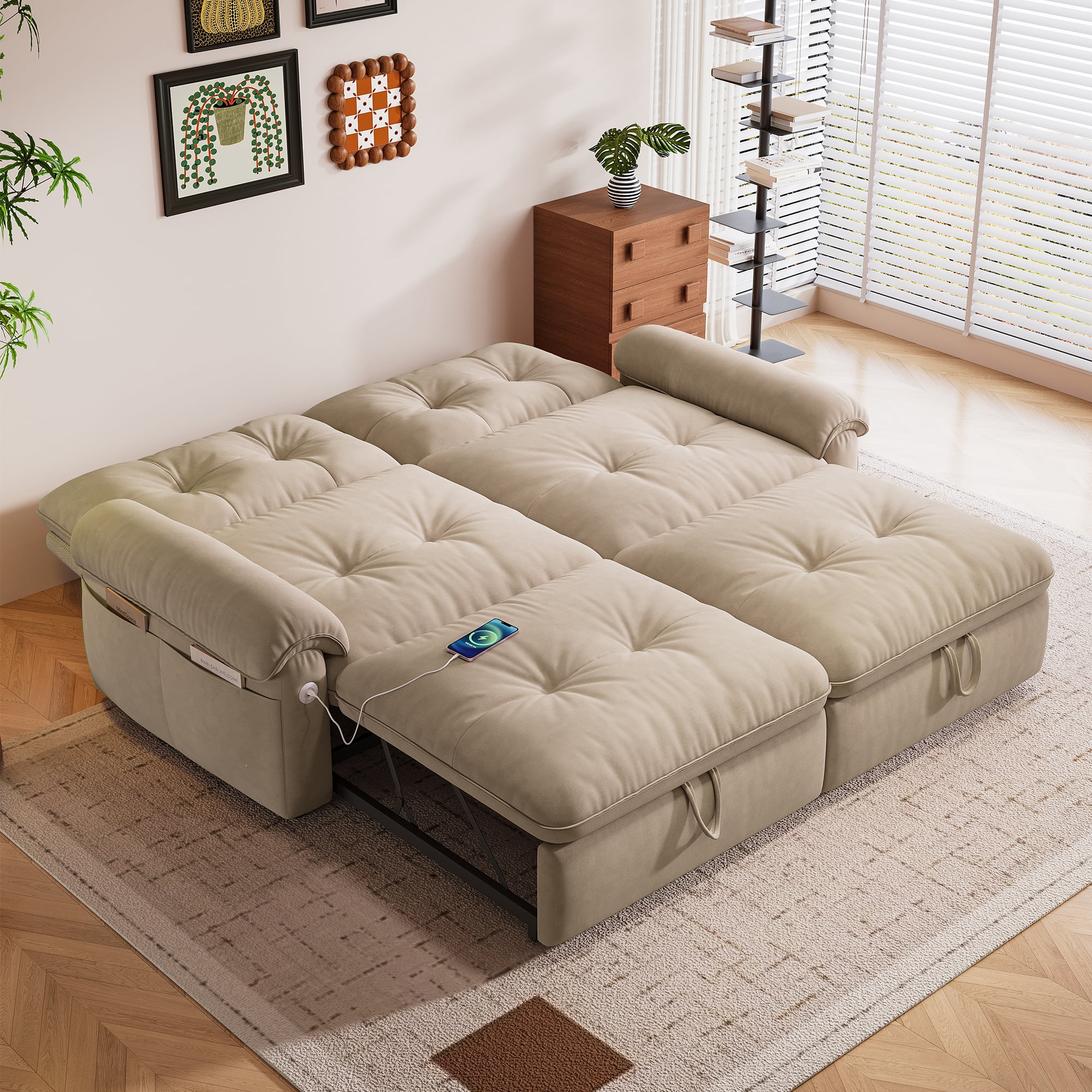 77-Inch 2-in-1 Convertible Sofa Bed - Cloud-Like Fabric Sleeper Sofa ...