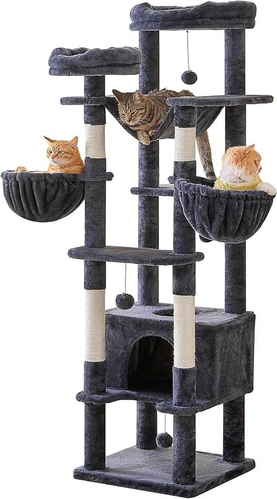 77-Inch Green Cat Tree, Multi-Level Cat Tower with 4 Hammocks, 2 Padded ...
