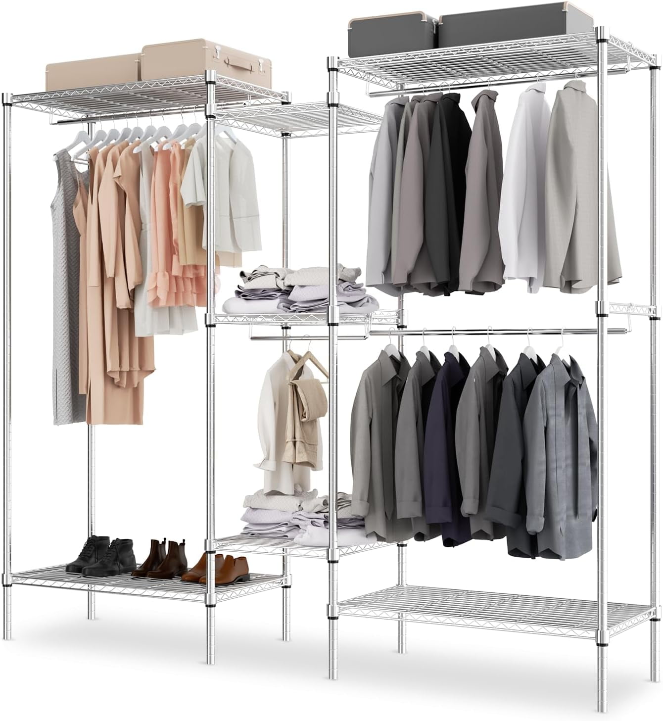 77-Inch Portable Freestanding Closet Wardrobe Adjustable Garment Rack ...