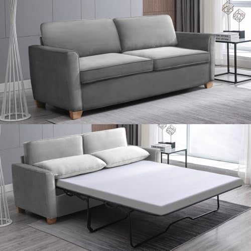 77 Inch Queen Size Pull Out Sofa Bed Sleeper with Folding Foam Mattress ...