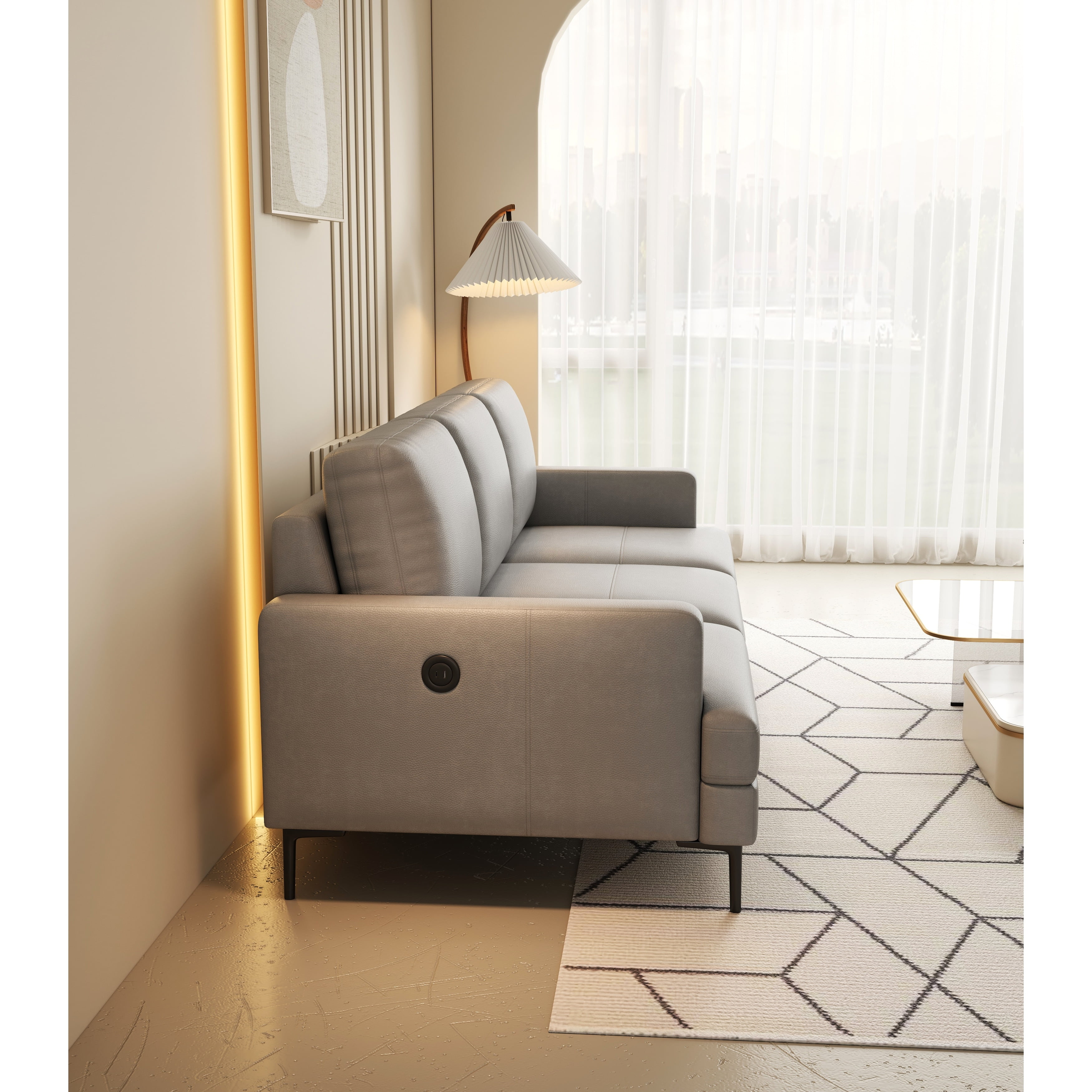 77"Luxury Genuine Leather Match Contemporary Sofa with USB and Type C ...