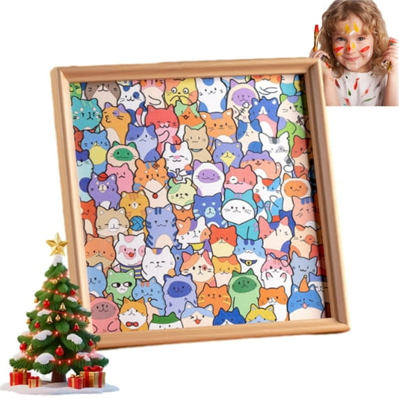 77-Piece Diy Wooden Coloring Cat Puzzle, Creative Hand-Painted Wood ...