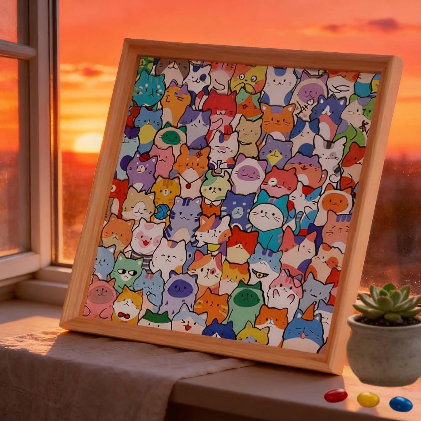 77-Piece Paintable 3d Cat-Shaped Wooden Photo Frame, Diy Wooden Cat ...