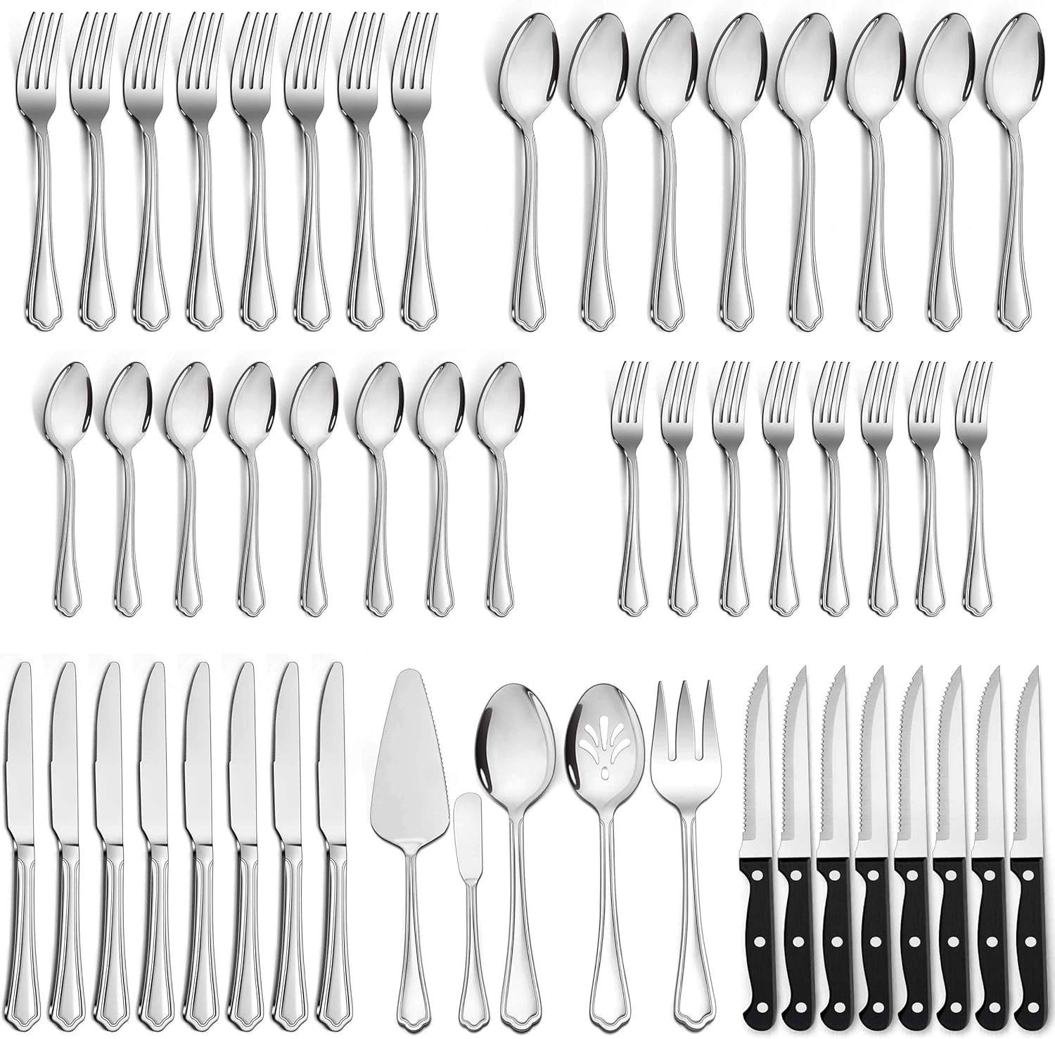 77-Piece Silverware Flatware Set for 12, Plus Steak Knives and Serving ...