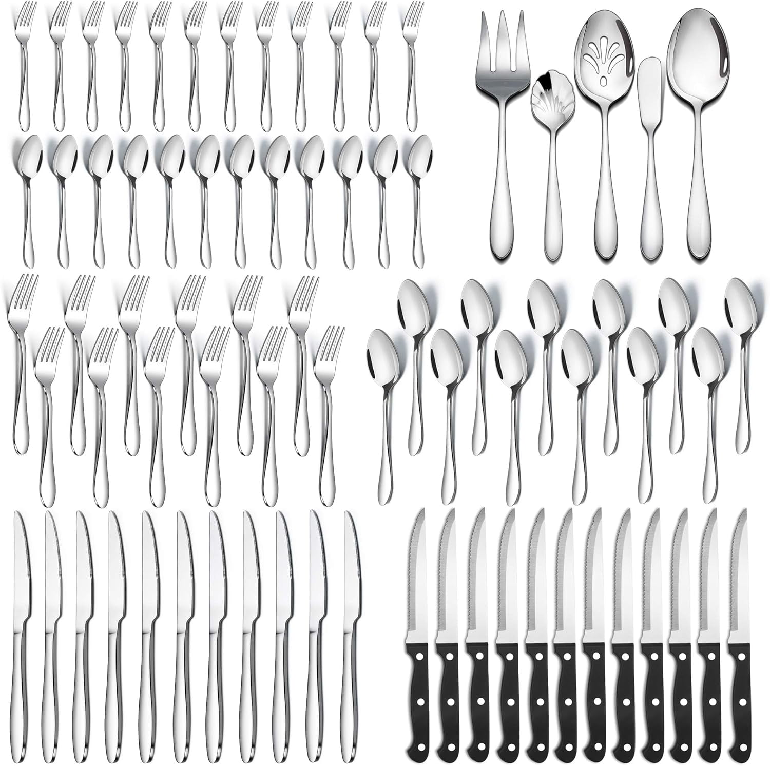 77-Piece Silverware Set with Steak Knives and Serving Utensils ...