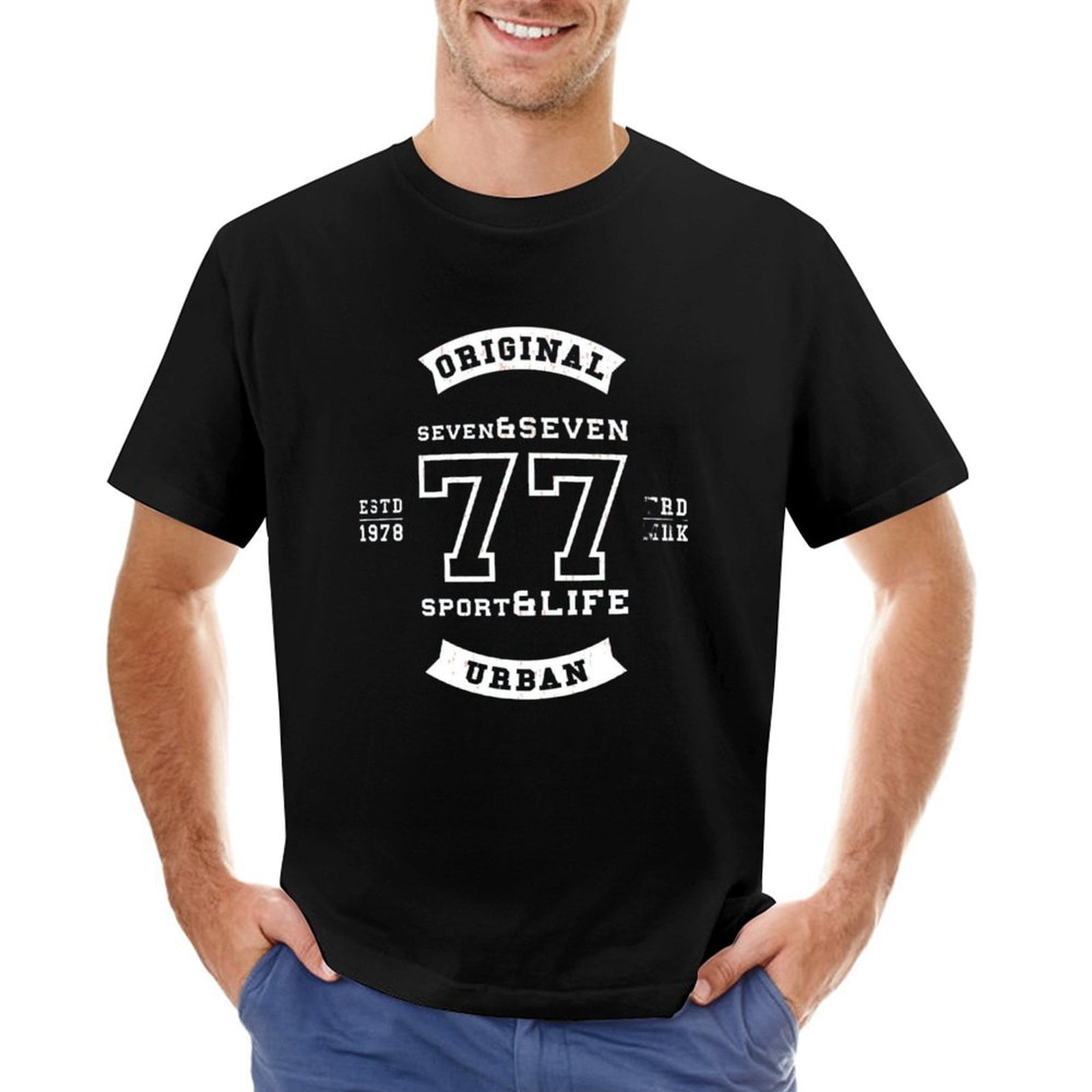 77 Seven Sport Life Vintage T-shirt Mens Cotton Classic Crewneck Short ...