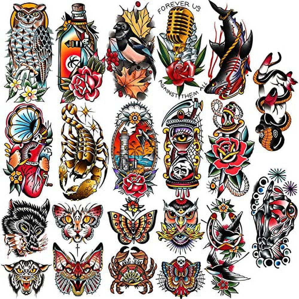 77 Sheets Classic Temporary .. Tattoos Old School Vintage .. Colorful ... 77 Sheets Classic Temporary .. Tattoos Old School Vintage .. Colorful ...