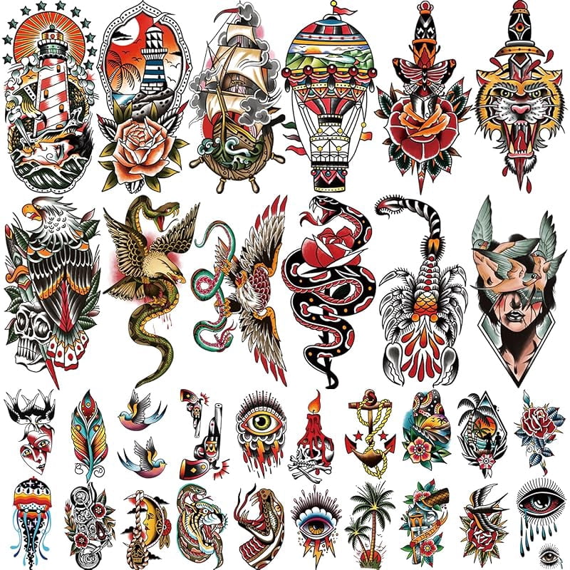 77 Sheets Temporary Tattoo for Women Men, 17 Sheets Half Arm Skull Fox ...