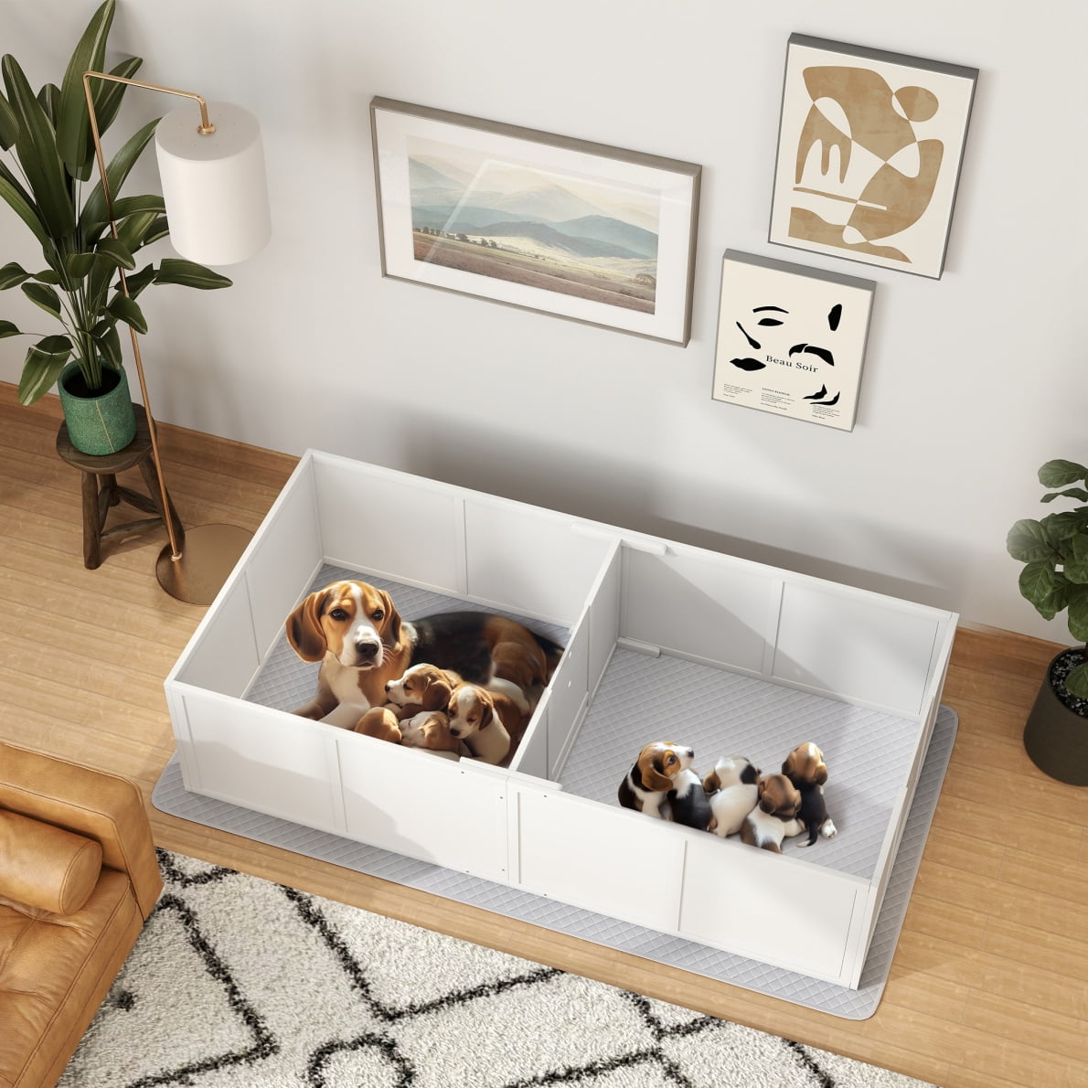 77" Whelping Box for Dogs and Puppies, Dog Whelping Box with Washable ...