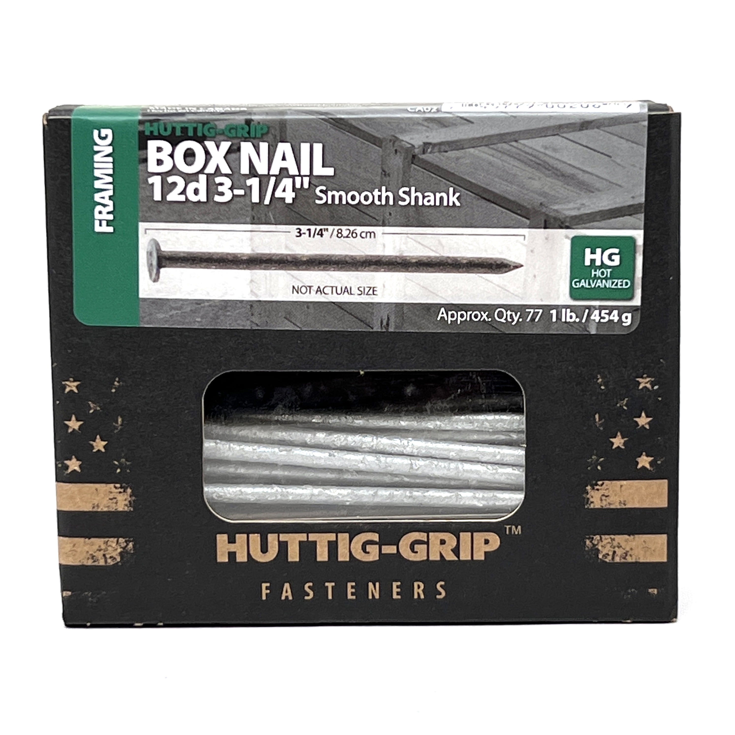 77 pcs Huttig-Grip 3-1/4 in Framing Box Nails 12d, Hot Galvanized ...