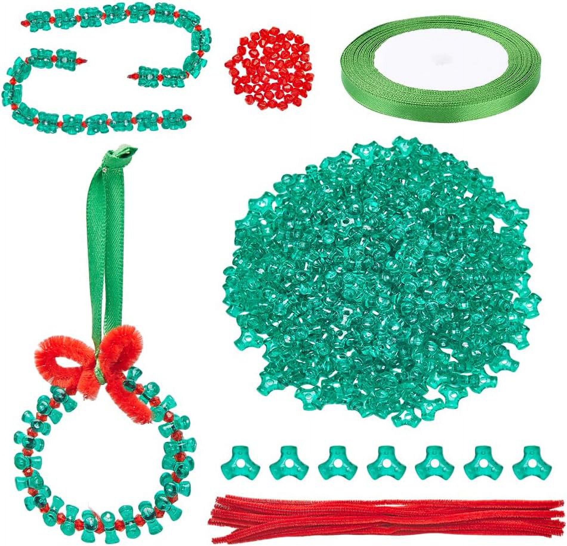 770Pcs Beaded Christmas Ornament Kits Chenille Stems Red Green Beads ...