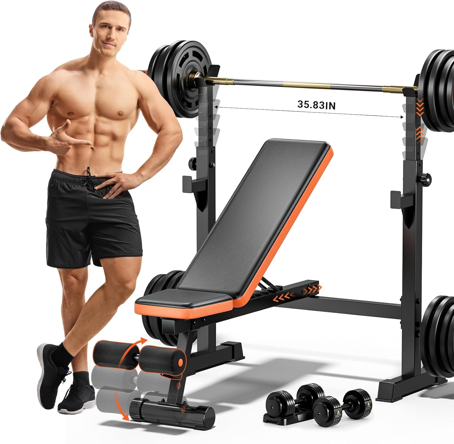 770lbs Adjustable Weight Bench with Squat Rack – Olympic Workout Bench for Home Gym, Flat ...
