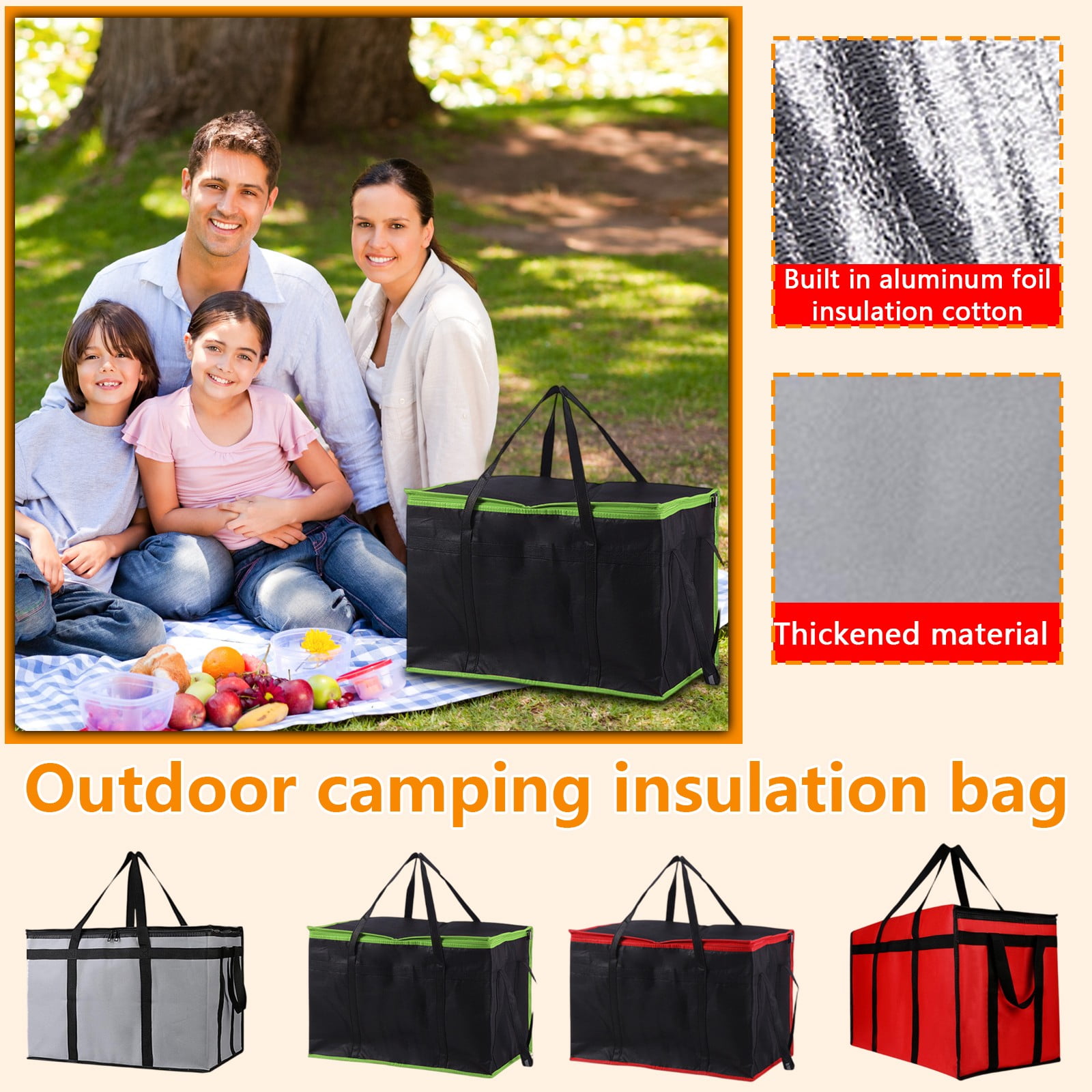 77L Large Insulated Cooler Bag, Foldable Insulated Bag with Insulating Cover of Keep Food Hot or ...