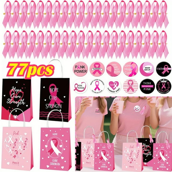 77PCS Breast Cancer Survivor Gift Set, Pink Ribbon Pins, Awareness ...