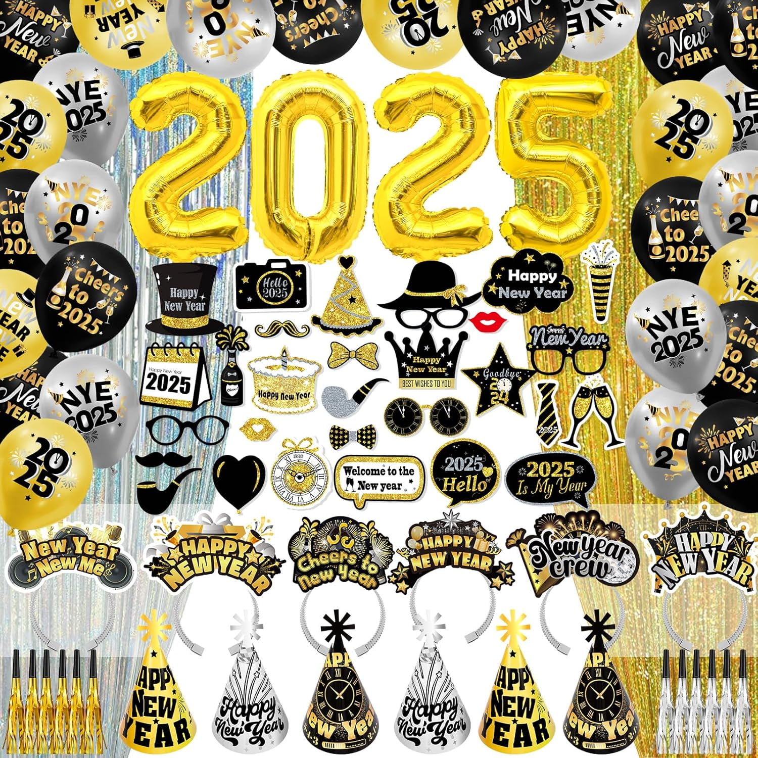 77PCS Glitter New Year Eves Party Supplies 2026 New Years Hats Happy ...